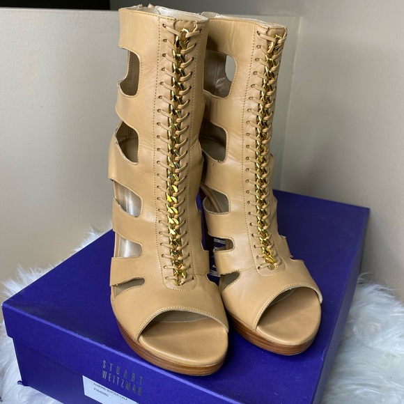 Stuart Weitzman | Shoes | Stuart Weitzman Gold Chain Tan Gladiator ...